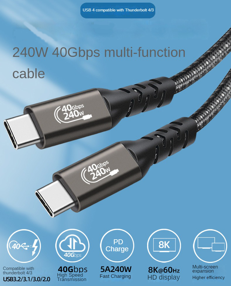 USB4 Data Cable Thunderbolt 4 Type C Dual 4K 8K 60hz Projection Cable ...