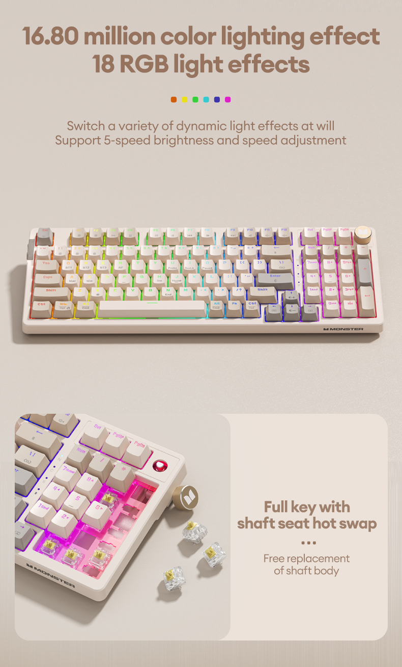 Monster KM4 Keyboard Games Fully Compatible Long Battery Life RGB Light ...