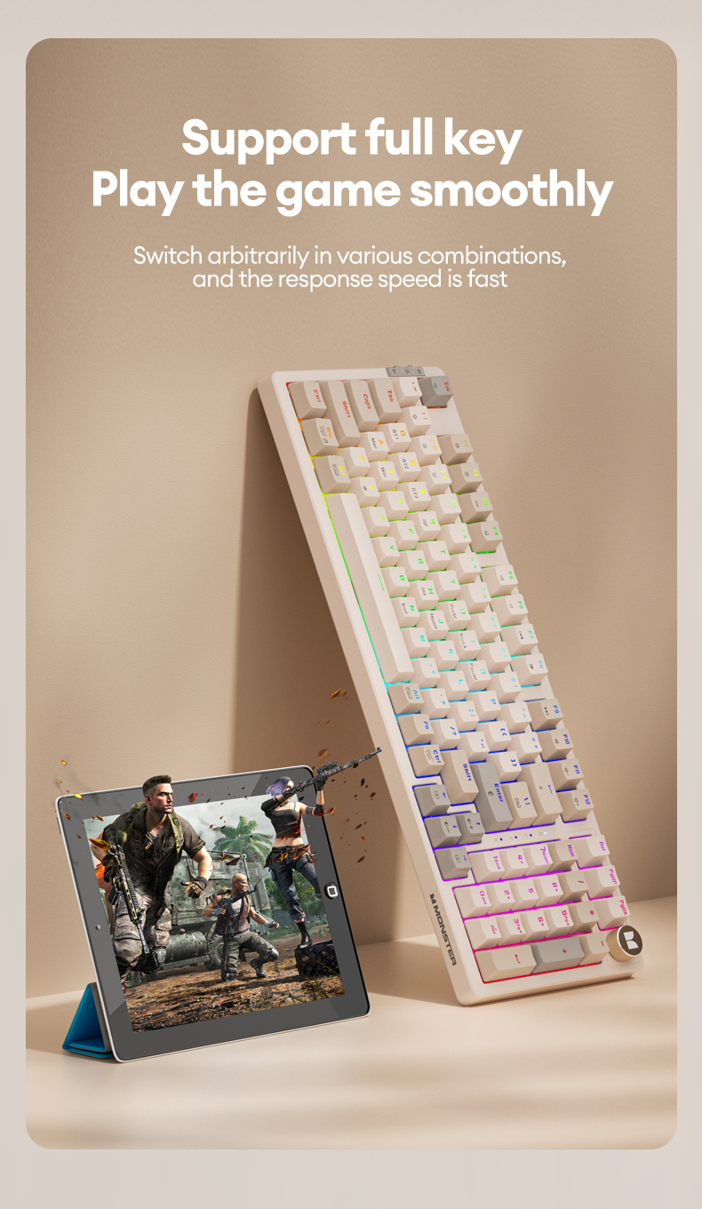 Monster KM4 Keyboard Games Fully Compatible Long Battery Life RGB Light ...
