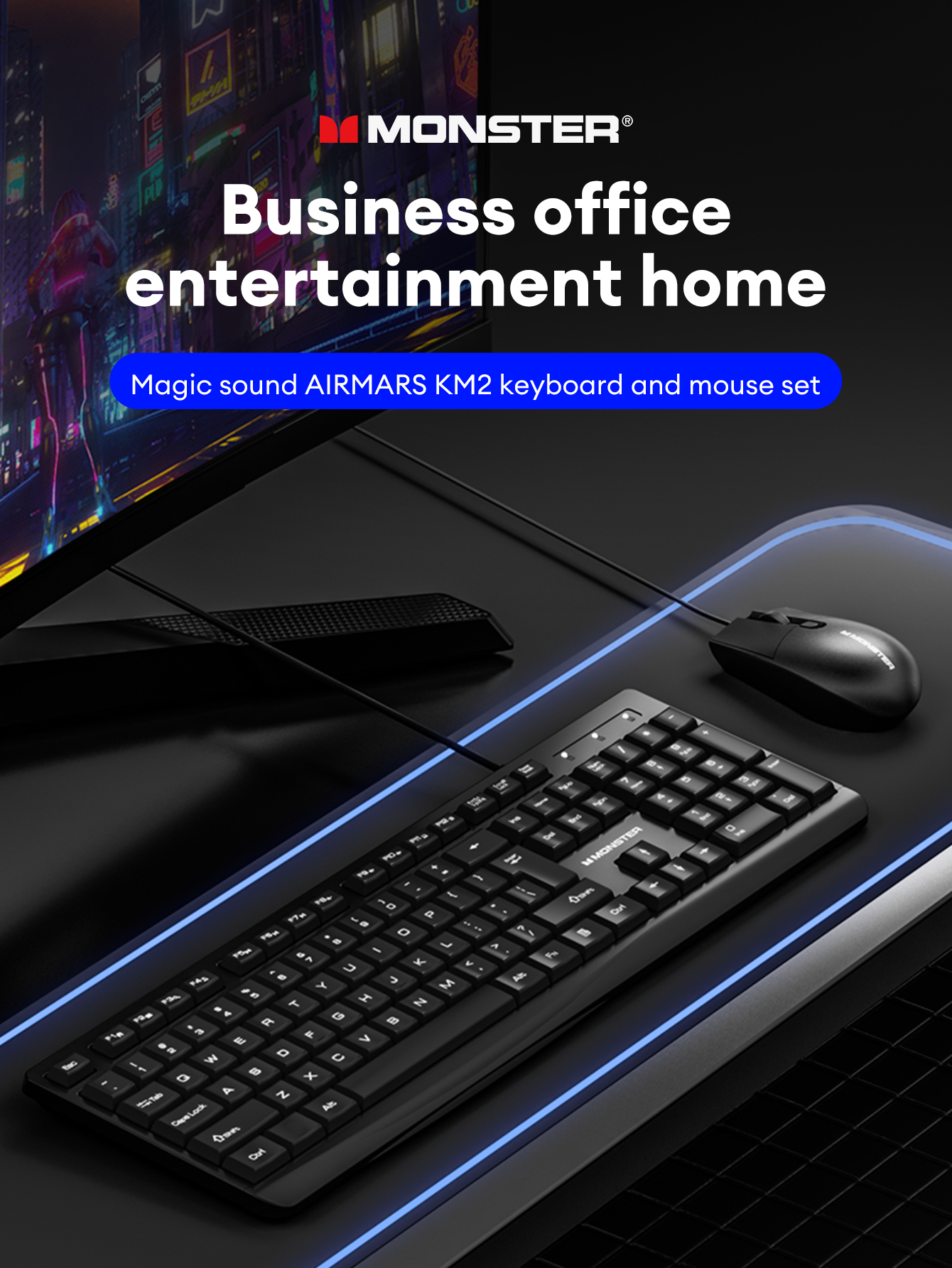 Monster KM2 Keyboard And Mouse Set Multi System Compatible Grip Comfort ...