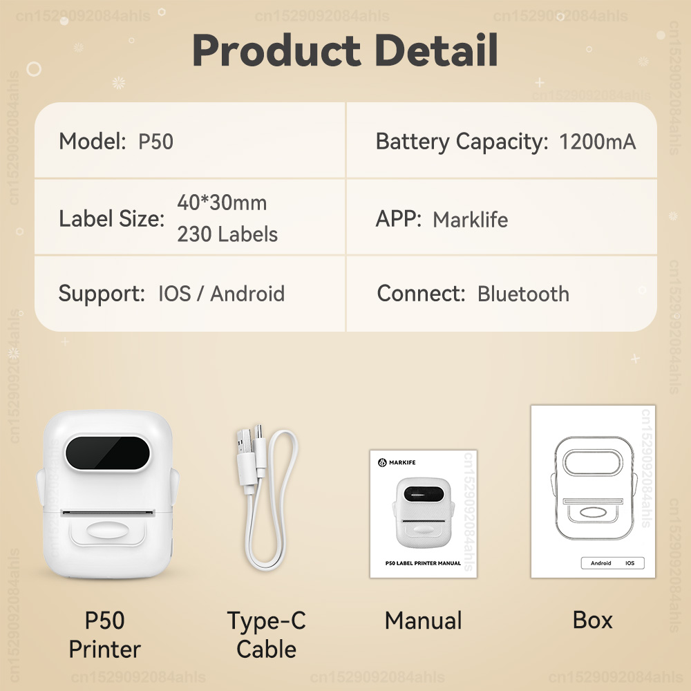 Marklife P50 Barcode Label Printer Labeling Maker Machine Mini Portable ...