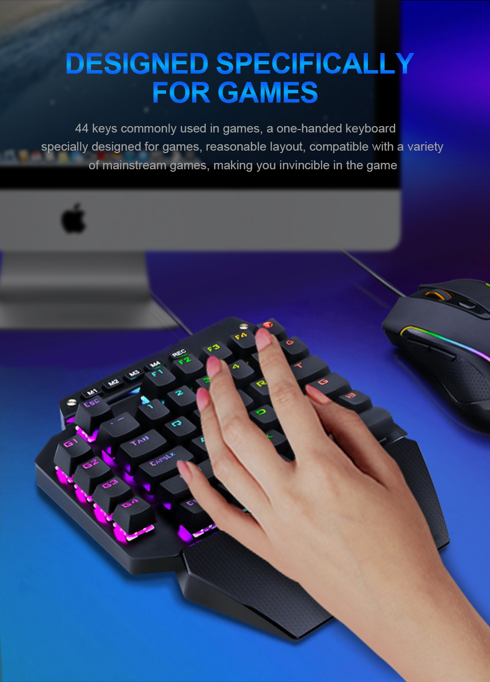 E-YOOSO K700 RGB 44 Key One-handed Mechanical Gaming Wired Keyboard Red ...