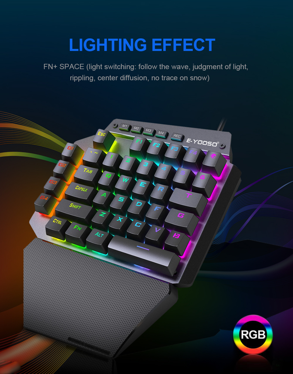 E-YOOSO K700 RGB 44 Key One-handed Mechanical Gaming Wired Keyboard Red ...