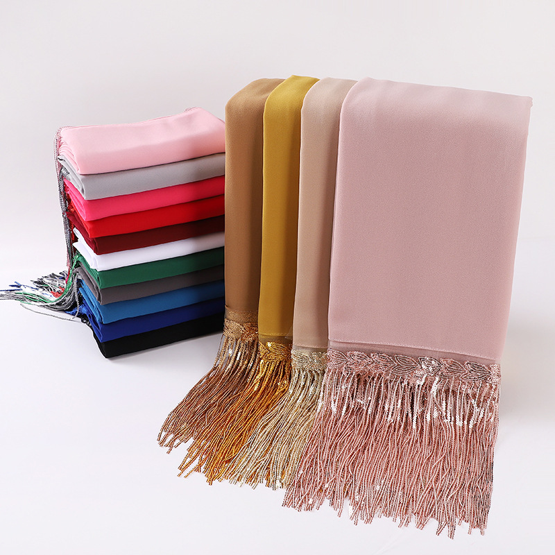 Jifang Women Plain Bubble Chiffon Pashmina Shawl with Long Sequins ...