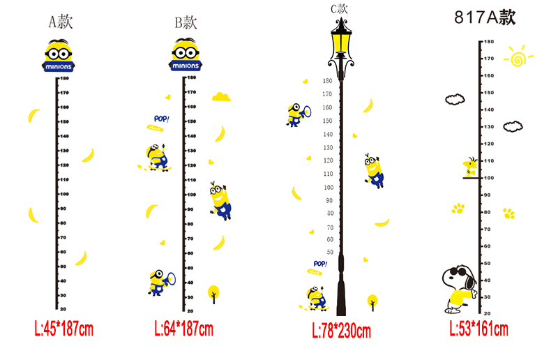 [DAORUI] Cartoon Height Measurement Sticker Minions Snoopy Acrylic 3D ...