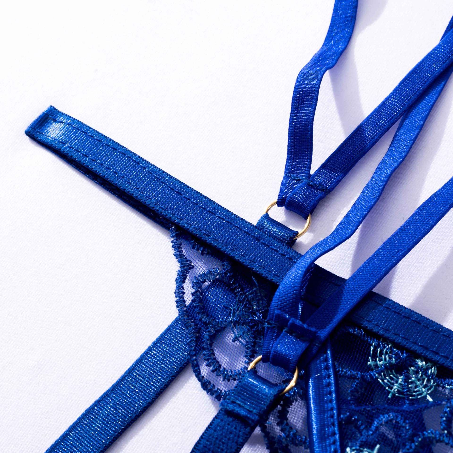 Beautiful Blue Ladies Sexy Lingerie Mesh Embroidered Garter Belt Sexy ...