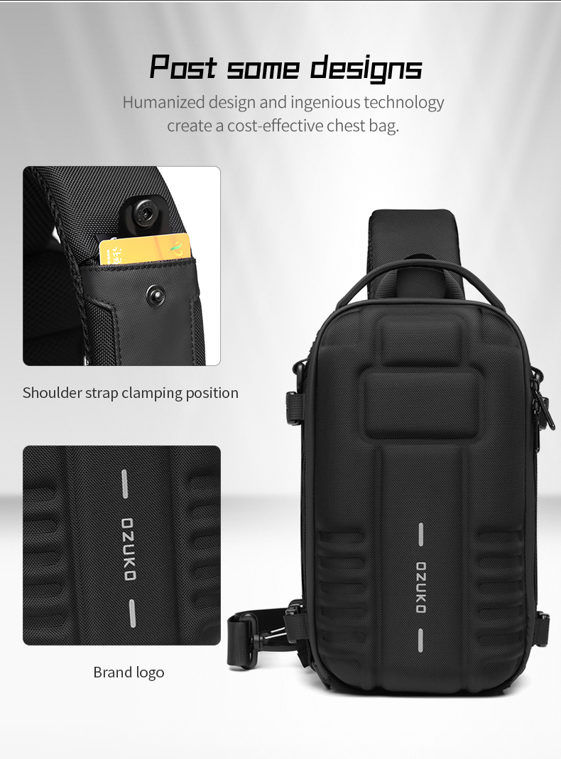 OZUKO Hard Shell Fashion Chest Bag for Men Outdoor Sports Tactical Male ...