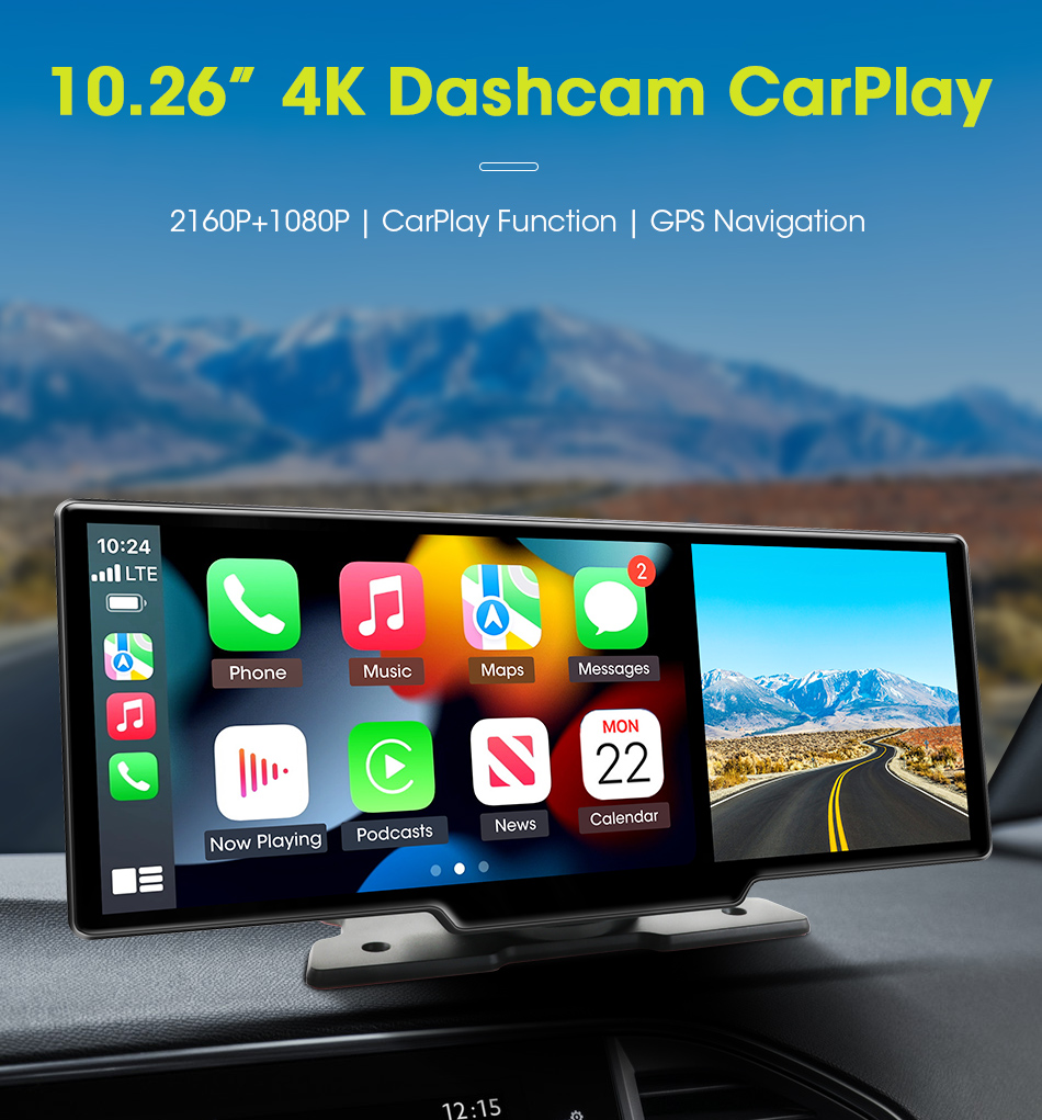 Jansite DVR Dash Cam 4K Android Auto Touch Screen Instrument Panel GPS ...