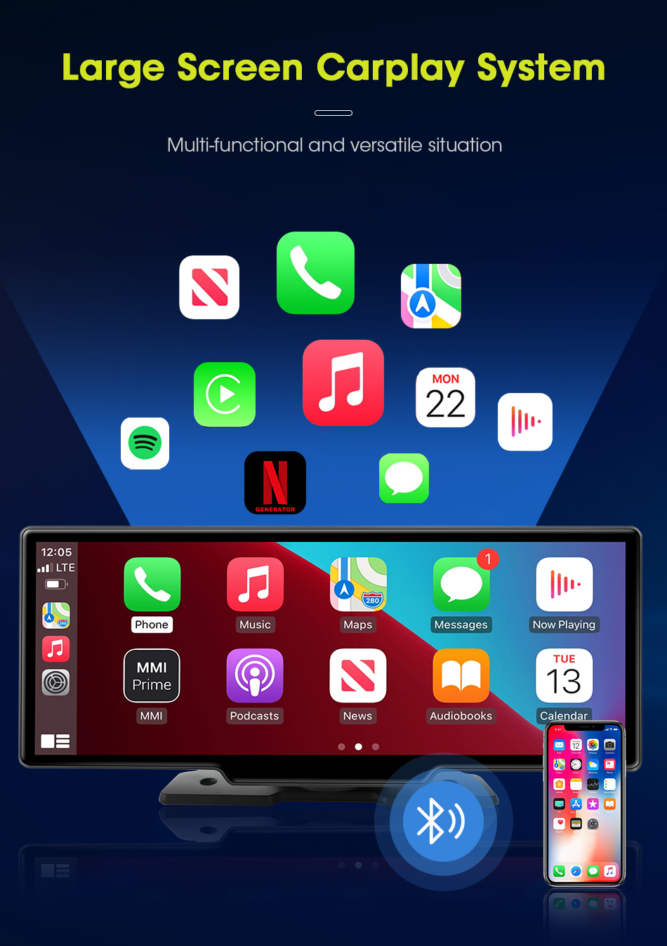 Jansite DVR Dash Cam 4K Android Auto Touch Screen Instrument Panel GPS ...