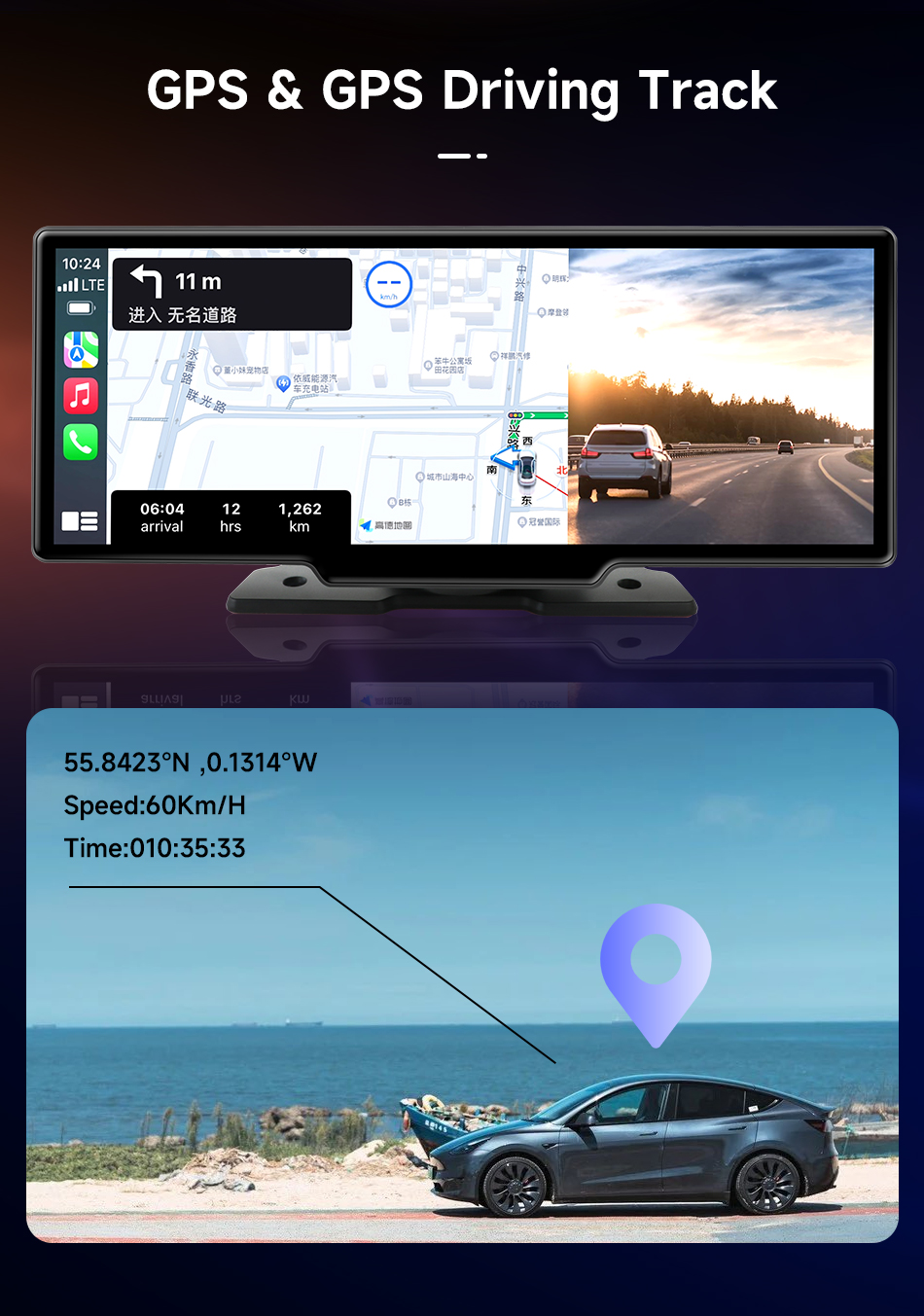 Jansite DVR Dash Cam 4K Android Auto Touch Screen Instrument Panel GPS ...