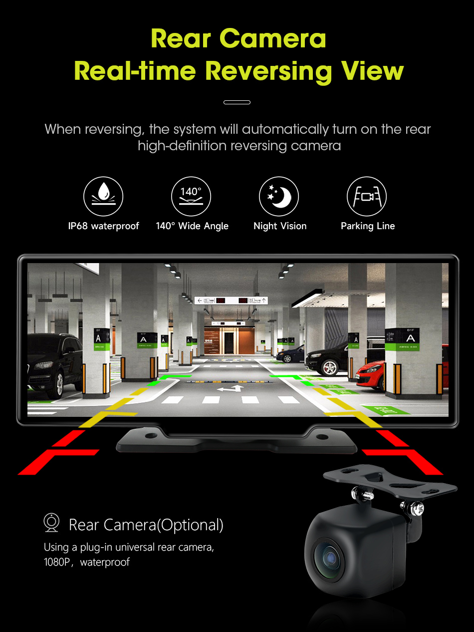 Jansite DVR Dash Cam 4K Android Auto Touch Screen Instrument Panel GPS ...