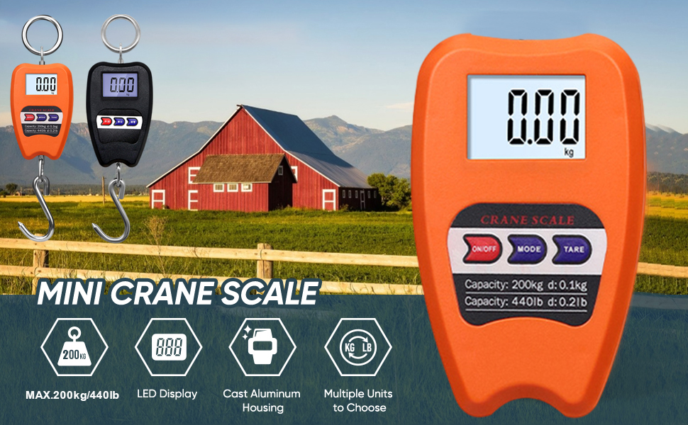 Digital Crane Scale 440lb/200kg Handheld Industrial Electronic Hanging ...