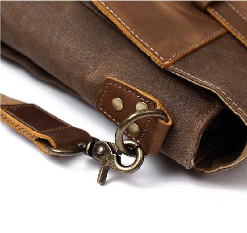 Genuine Leather Man Bag Retro Briefcase Canvas Messenger Bag Men's ...