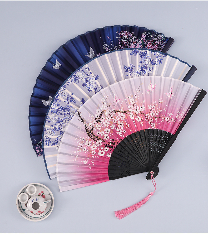 Silk Folding Fan Chinese style Vintage Style fan Retro Style Silk ...