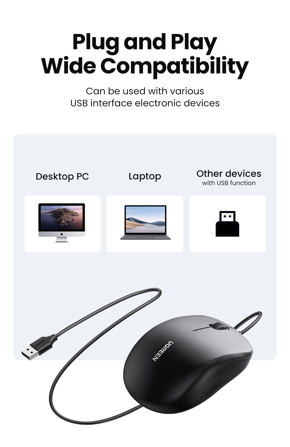 UGREEN Wired Mouse Optical USB 3.0 Mouse 1200 DPI Ergonomic Mouse with ...