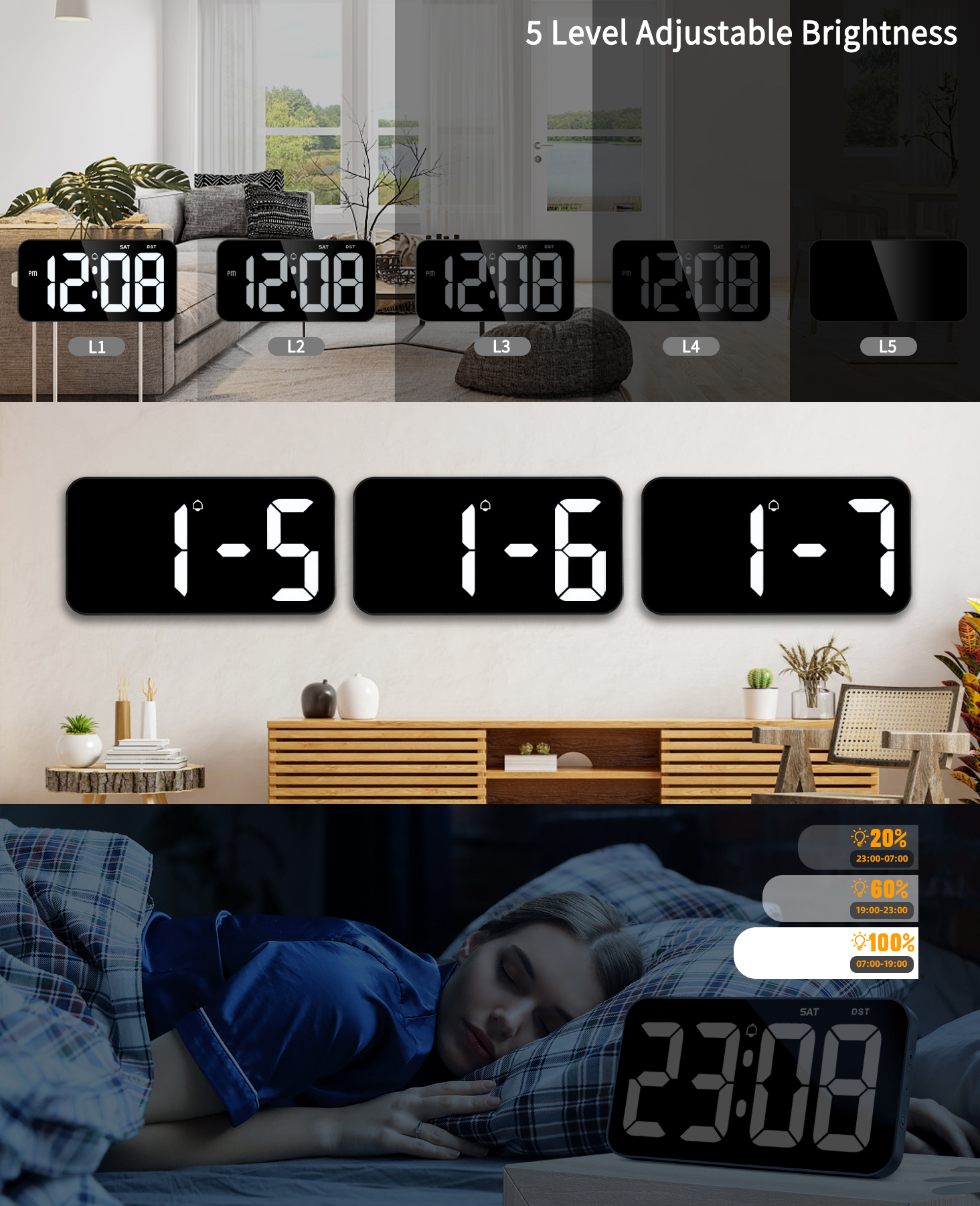 Digital Wall Clock 11 Inch Large Display Clocks with USB Charge 12/24H ...