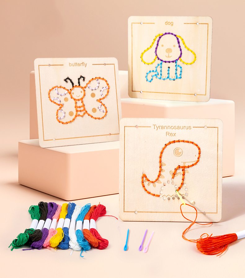 Childre Embroidery Threading Game Montessori Toys DIY Material ...