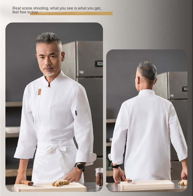 Ready Stock Chef overalls long-sleeved male restaurant chef hotel chef ...