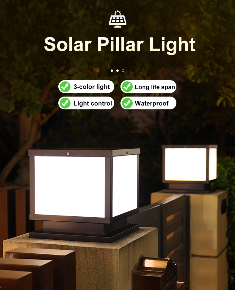 Lampu pagar solar Garden light gate light Outdoor Waterproof 3-Colors ...