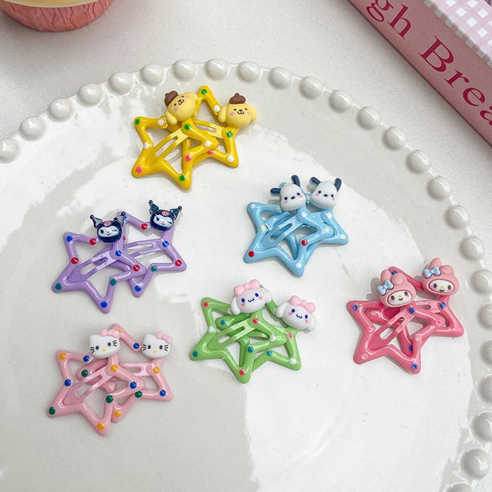 5Pcs Rainbow Sanrio Five-pointed Star Hairpins Cartoon Polka Dots Side ...