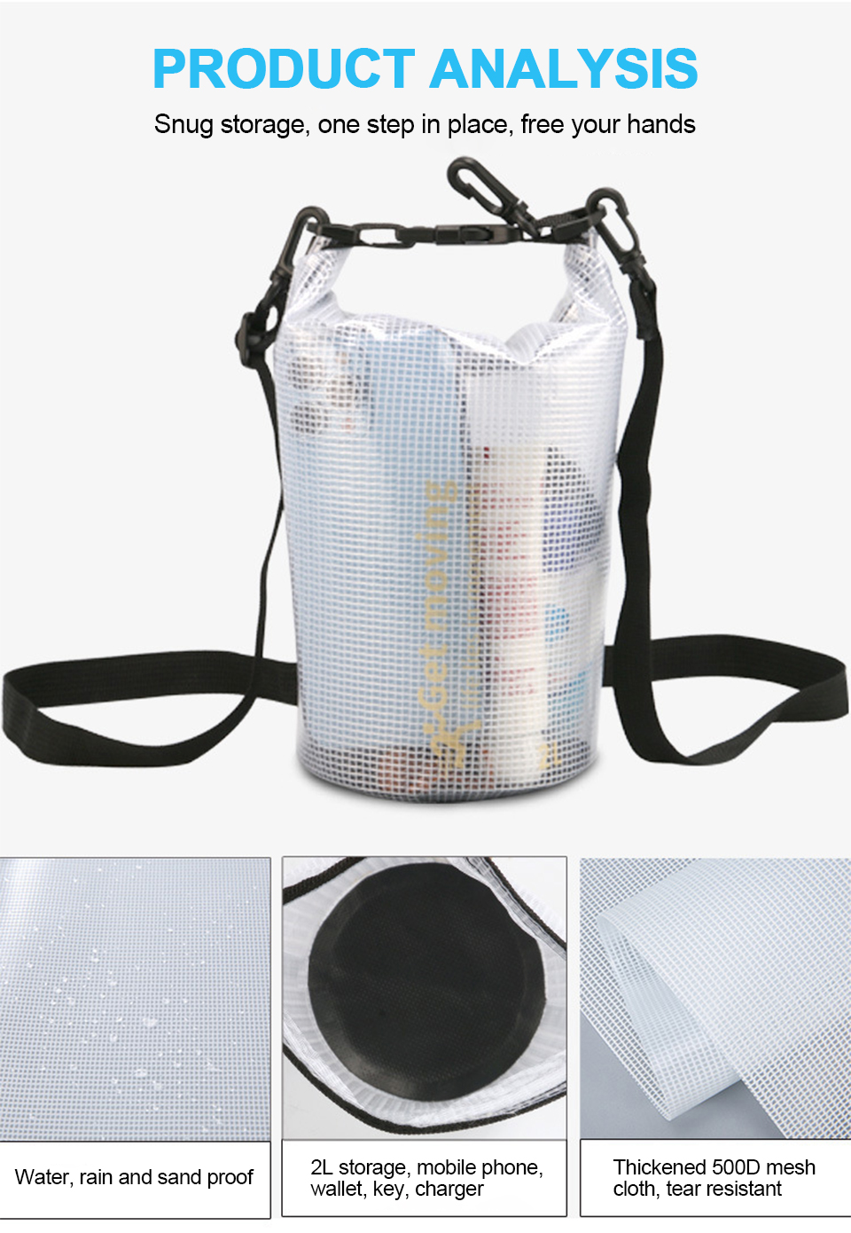 2L Drifting PVC Mesh Bags Outdoor Swimming Dry Bag Lightweight ...