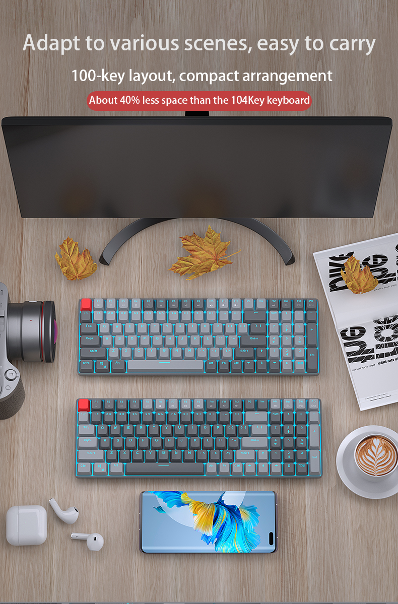 MageGee 100 Keys Mechanical Gaming Keyboard, Red Switch, 96% Compact ...