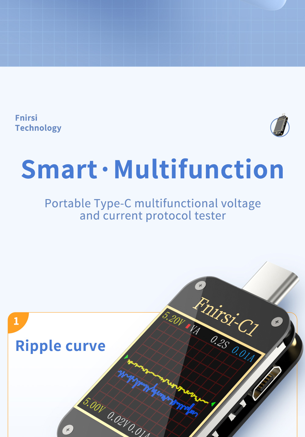 FNIRSI-C1 Type-C PD Trigger USB-C Voltmeter Ammeter Fast Charging ...