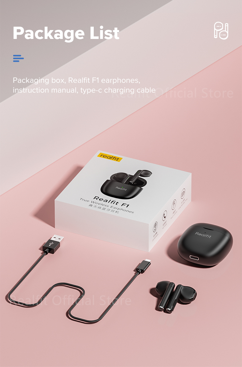 Realfit F1 Bluetooth Earphone with Cute Case Mini Wirless Earbuds with ...