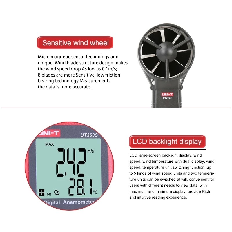 UNI-T UT363S UT363 UT363BT Digital Anemometer Wind speed Wind ...