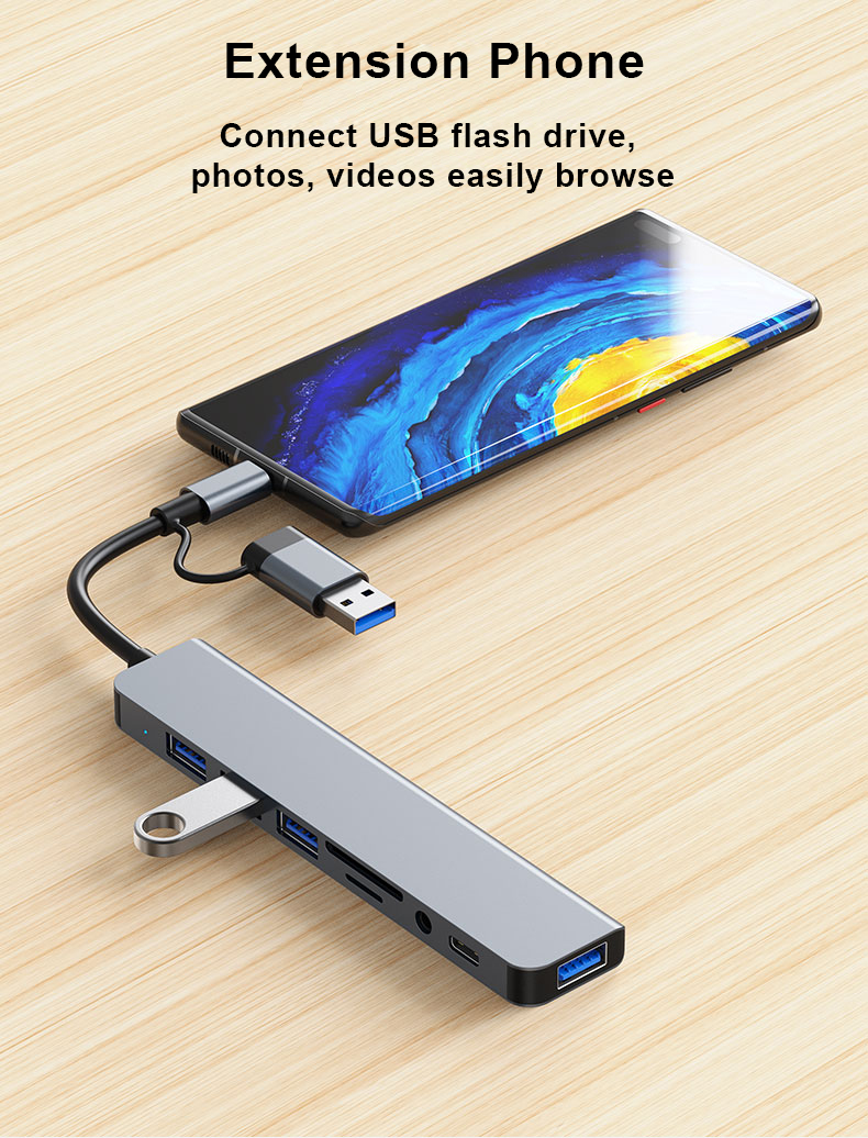 Walram USB C Hub 8 In 1 Laptop Usb Extension Type C To USB 3.0 3.5mm Pd ...