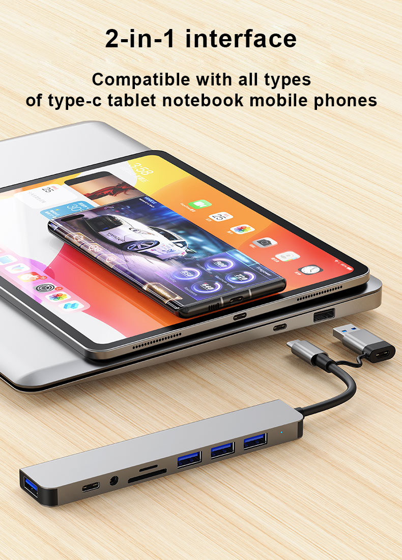 Walram USB C Hub 8 In 1 Laptop Usb Extension Type C To USB 3.0 3.5mm Pd ...