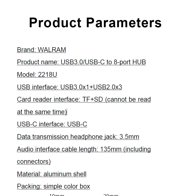 Walram USB C Hub 8 In 1 Laptop Usb Extension Type C To USB 3.0 3.5mm Pd ...