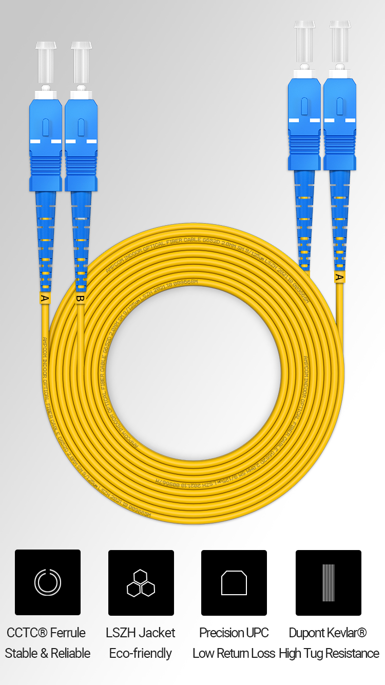 AMPCOM SC-SC Fiber Optic Patch Cable Singlemode Duplex 9/125μm 3.0mm SC to SC UPC Singlemode ...