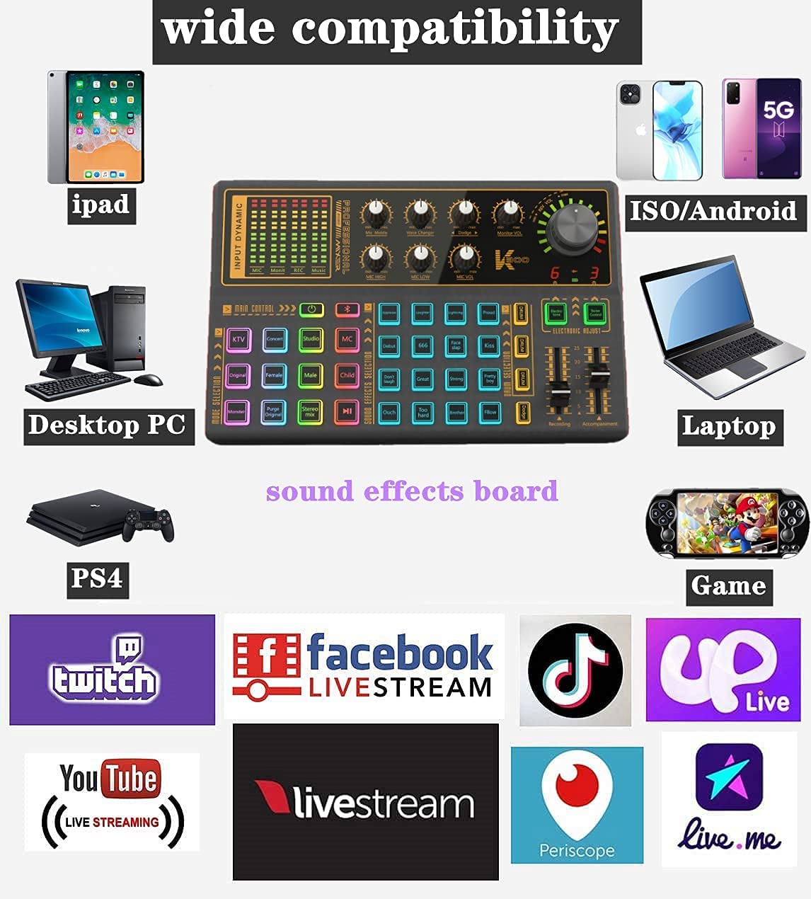 SK300 Bluetooth Live Sound Card Live Broadcast External Sound Card K ...