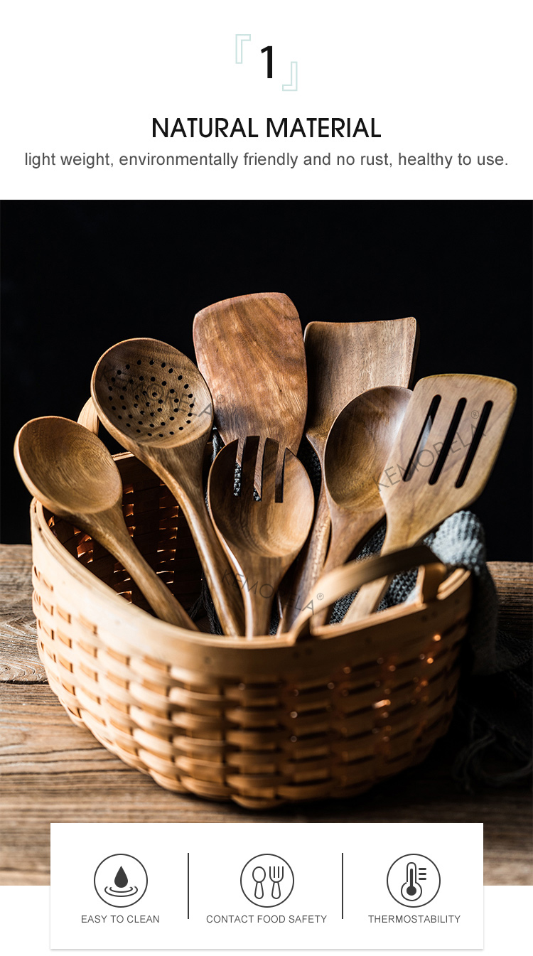KEMORELA 9PCS Wooden Cooking Utensils Spoons For Cooking Smooth Finish ...