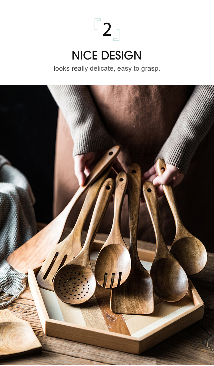 KEMORELA 9PCS Wooden Cooking Utensils Spoons For Cooking Smooth Finish ...