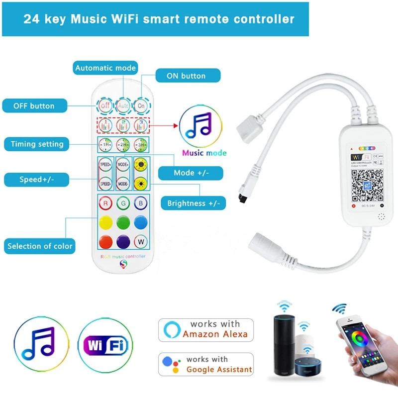 Wifi LED Controller 12V 24V RGB 2.4G Android IOS APP for 5050 2835 COB ...