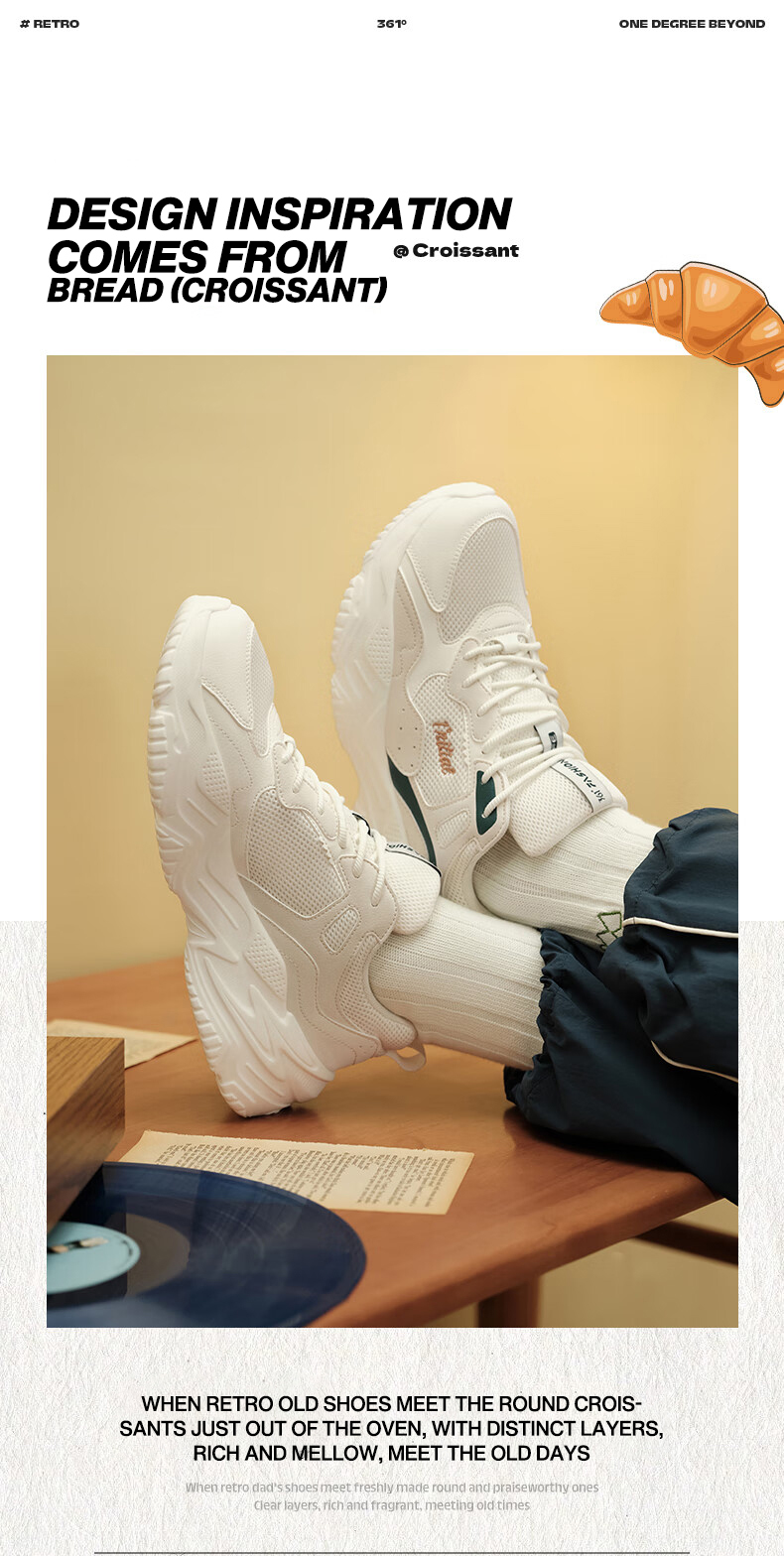 361 Degrees Croissant Men's Sports Shoes Retro Thick-Soled Casual ...