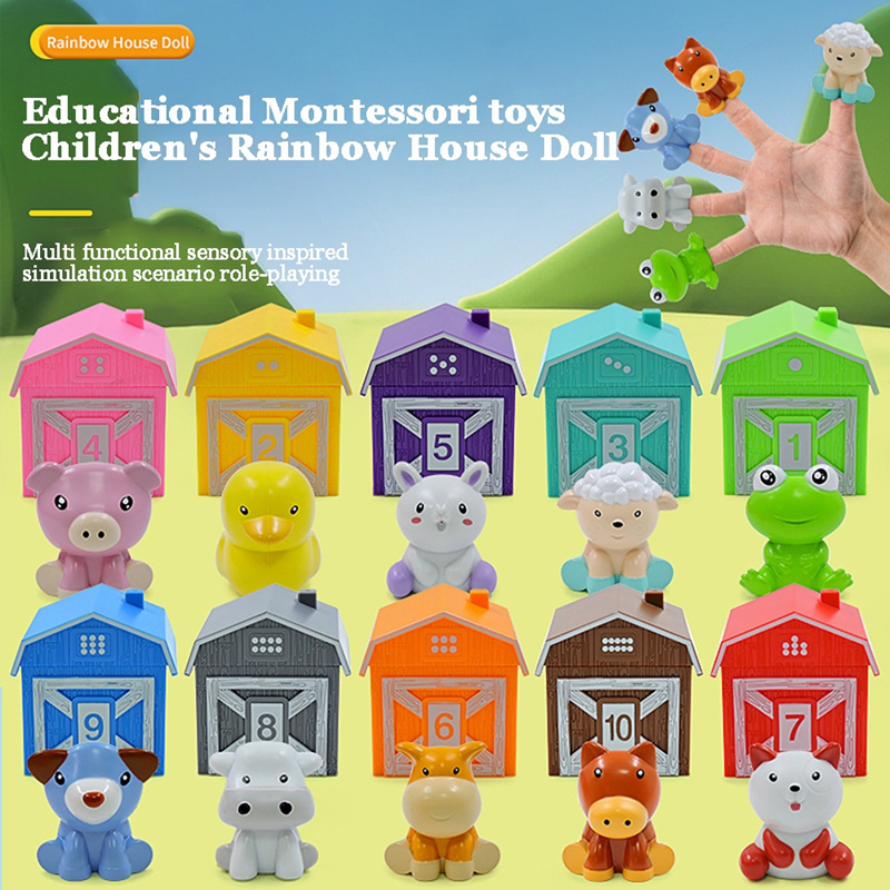 Toddler Finger Puppets Barn Toy Montessori Rainbow Animals Peekaboo ...