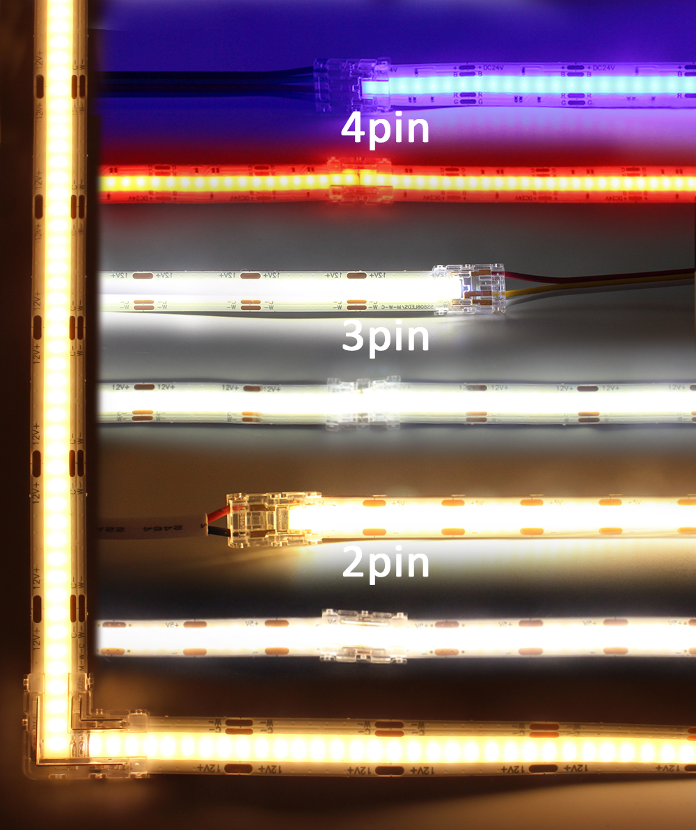 COB LED Strip Connector 2Pin 3Pin 4Pin 5mm 8mm 10mm Quick Wire ...