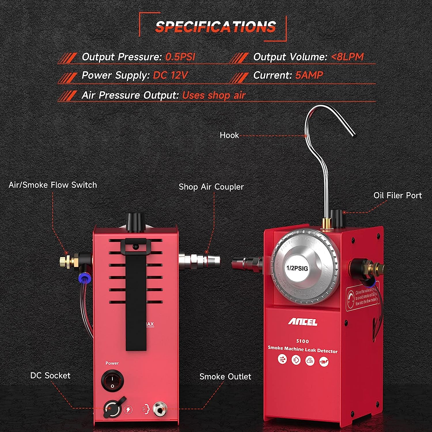 ANCEL S100 Professional Car Smoke Leak Detector EVAP Leak Detector ...