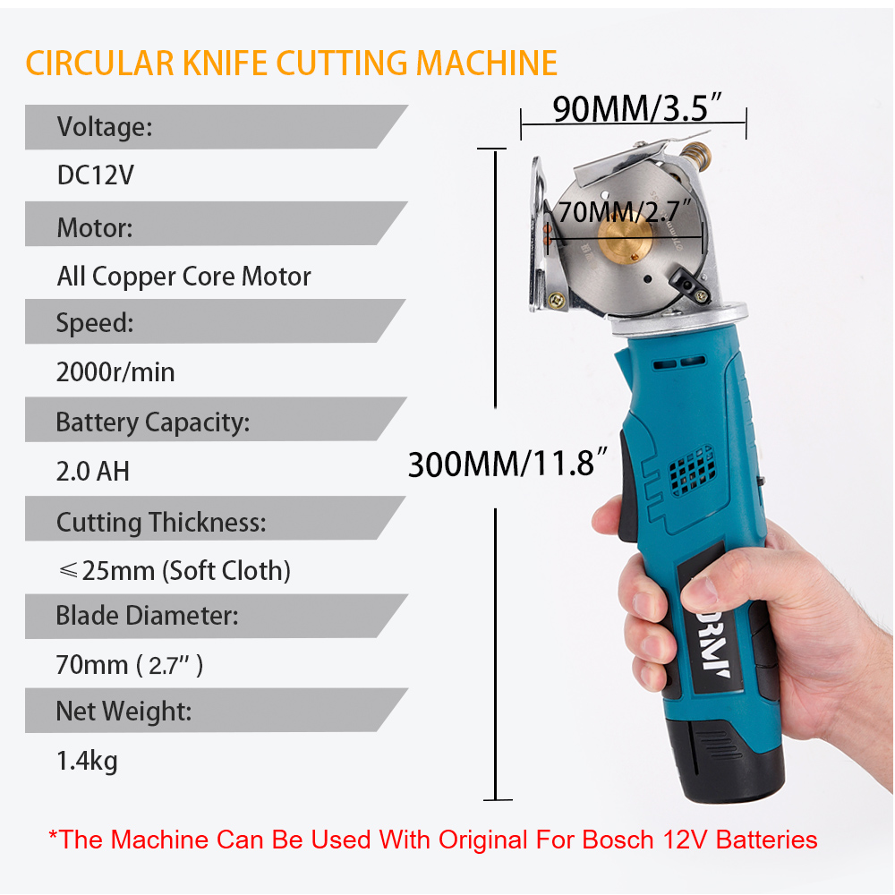 12V Cordless Electric Scissors Round Knife Cutting Machine Portable ...