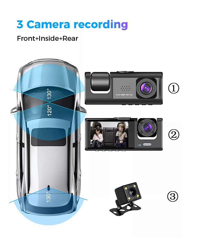 Dash Cam For Car 1080P HD Dash Cam 3 Cameras Motion Detection G-sensor ...
