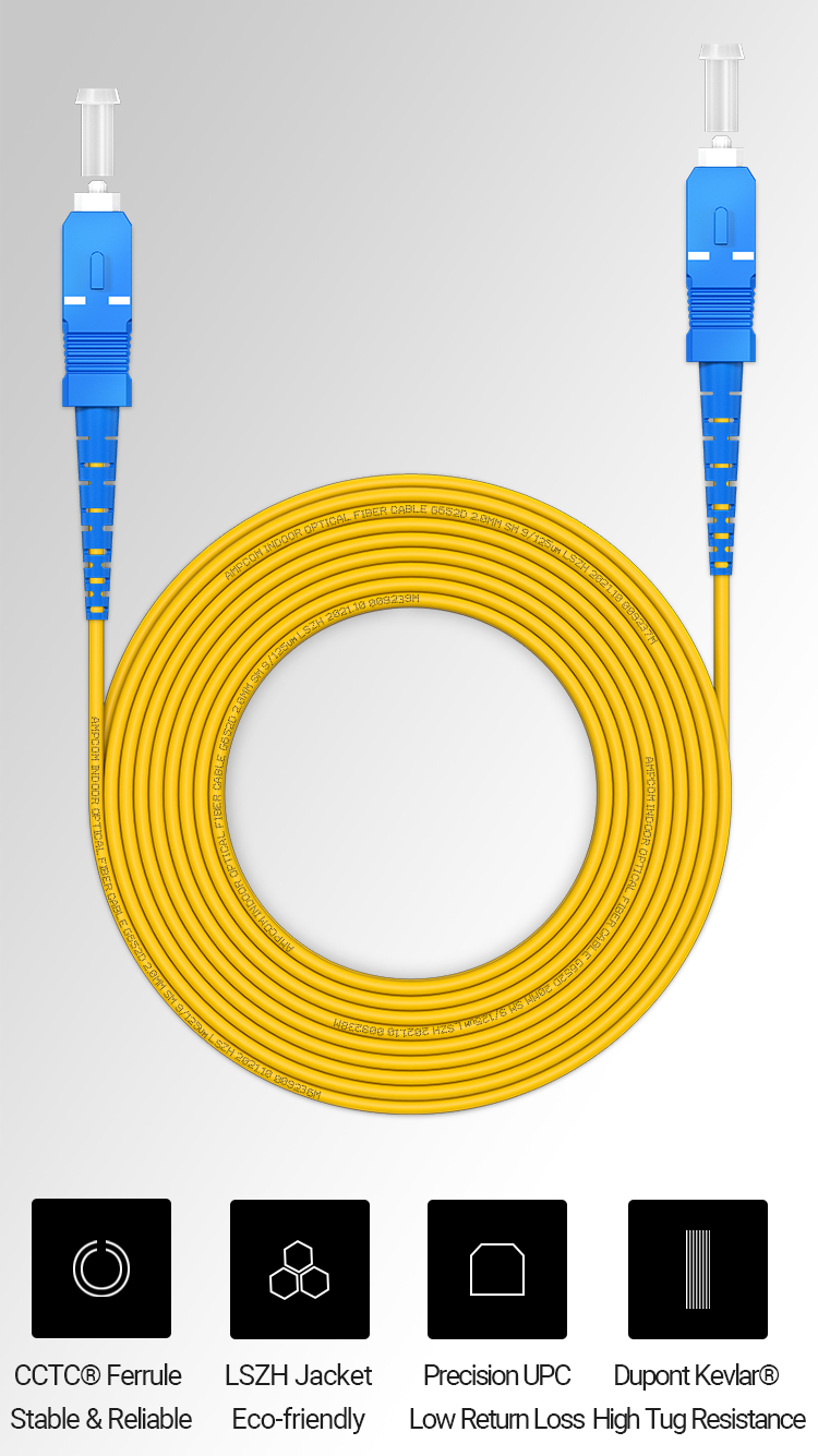 AMPCOM SC-SC Single Mode Fiber Optic Patch Cable, 9/125, Simplex, UPC ...