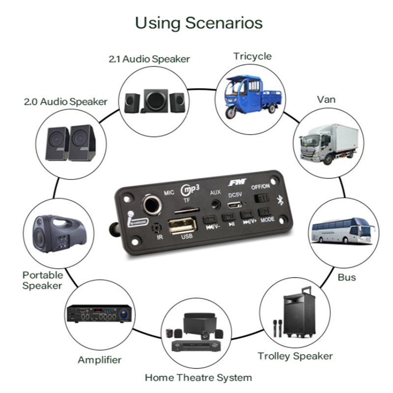 6W Amplifier DC 5V MP3 WMA Decoder Board Bluetooth 5.0 Audio Module USB ...