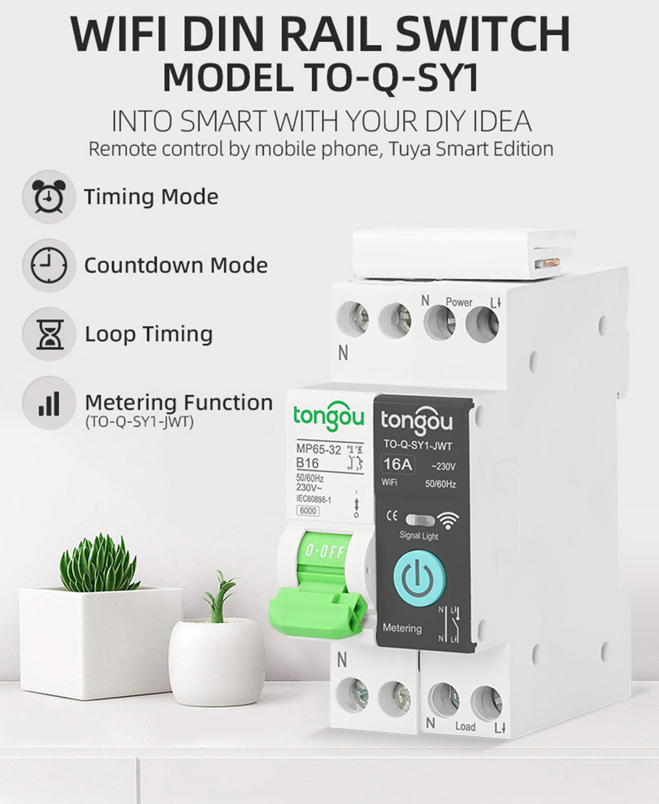 TUYA MCB WIFI Smart Circuit Breaker With/No Metering 1P 32A DIN Rail for Smart Home Wireless ...