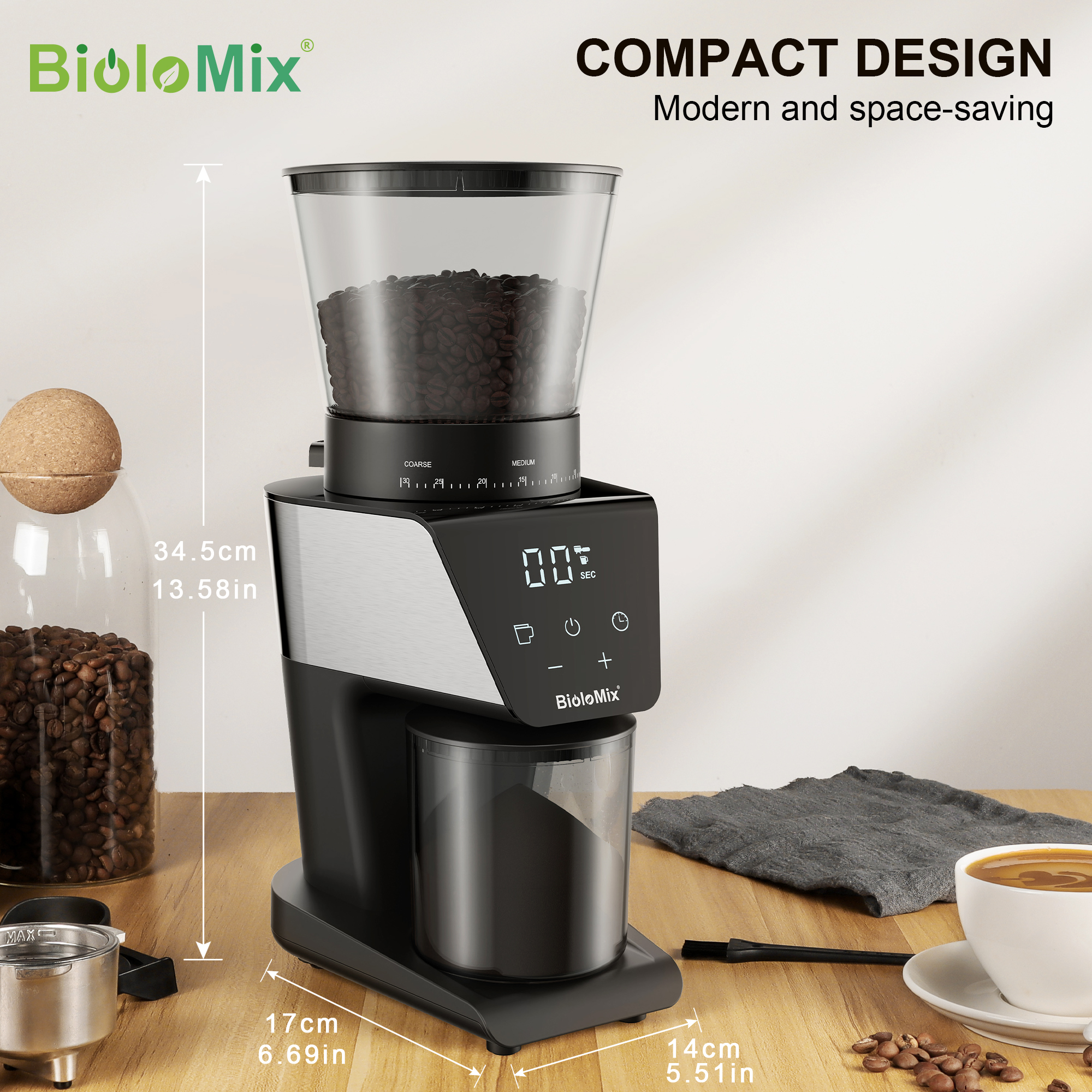 Biolomix Conical Burr Coffee Grinder with Digital Timer Display ...