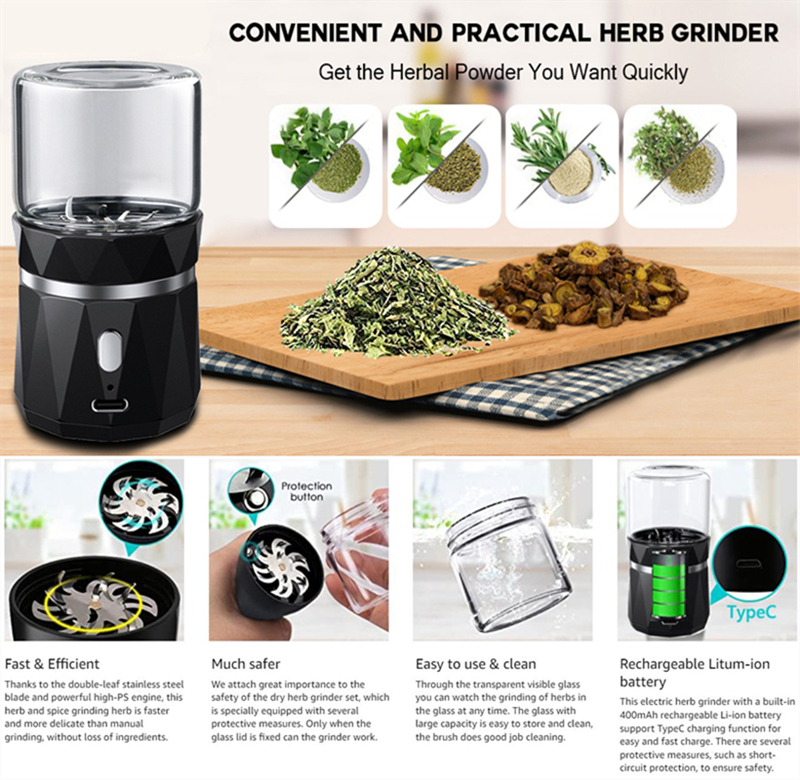 Electric Herb Grinder Portable Crusher 6 Blades Updated Spice Grinder ...