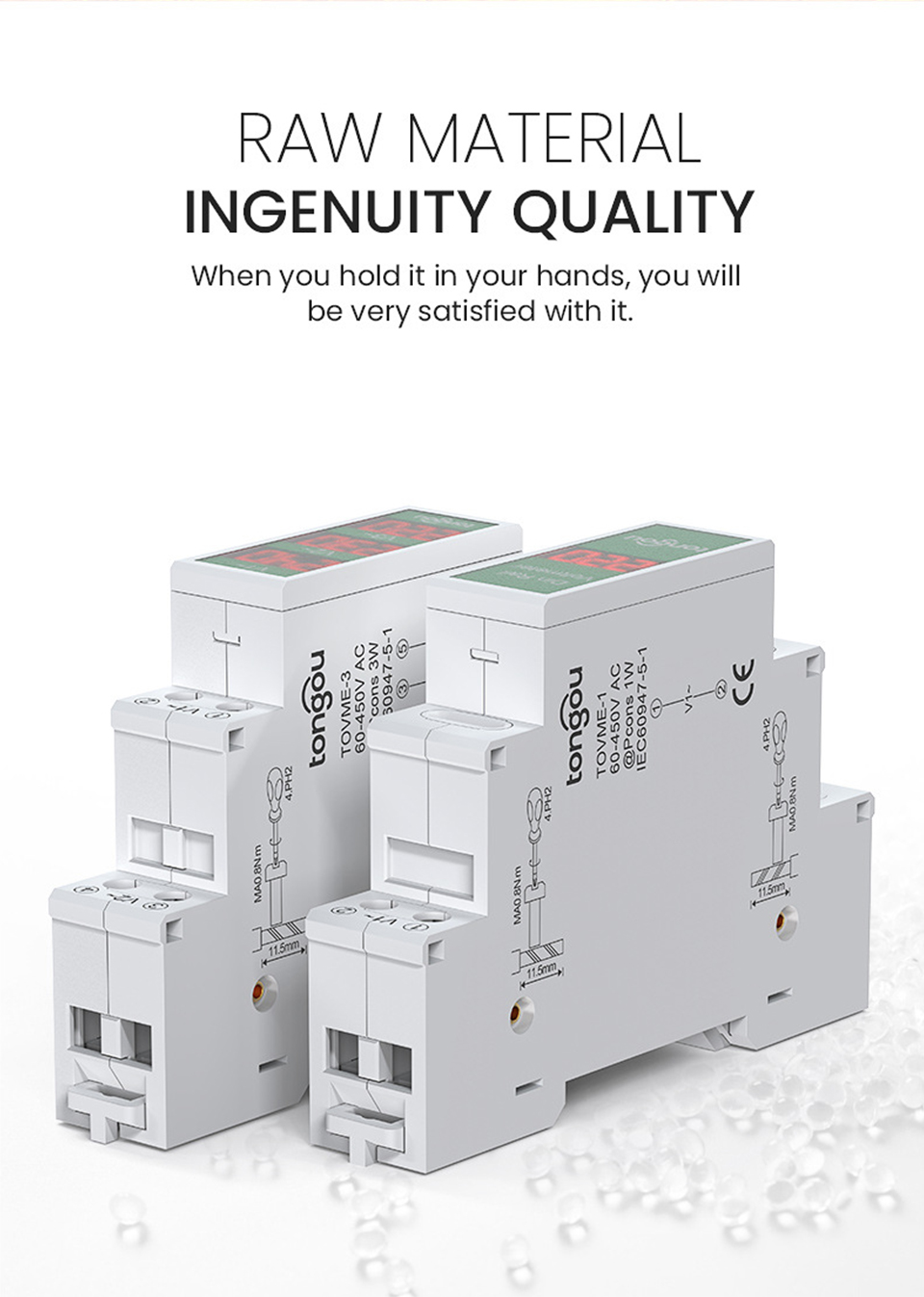 Din Rail Mount Three Phase Voltage Meter AC80-500V Multifunctional LED ...