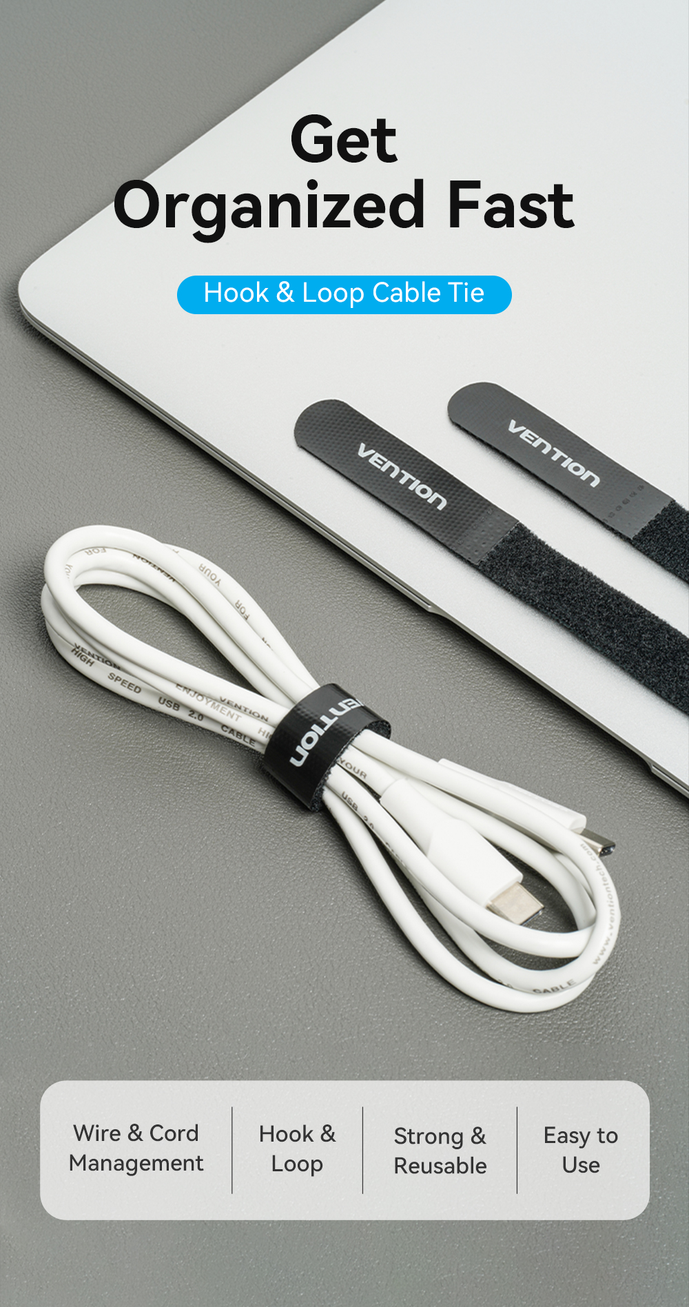 Vention 120-180mmTearable Velcro straps Cable Organizer Self Adhesive ...